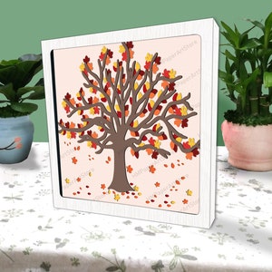 FALL TREE 3D Box Paper Cut Thanks Giving Light Box Svg, Autumn Shadow ...