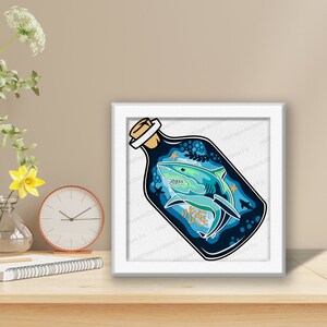 Glass Bottles Shark Shadow Box Svg, Sea Sharks 3D Box, Glass Bottles ...