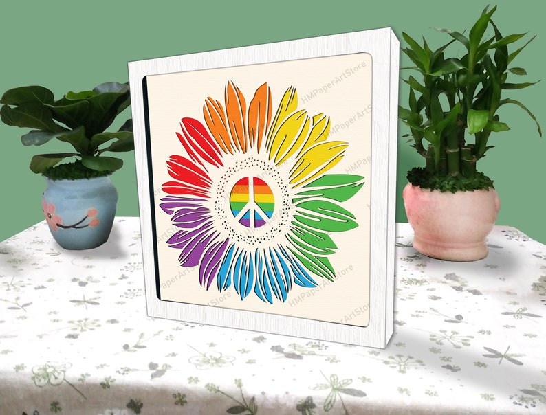 Sunflower Rainbow 3D Box Paper Cut LGBTQ Pride Light Box Svg - Etsy