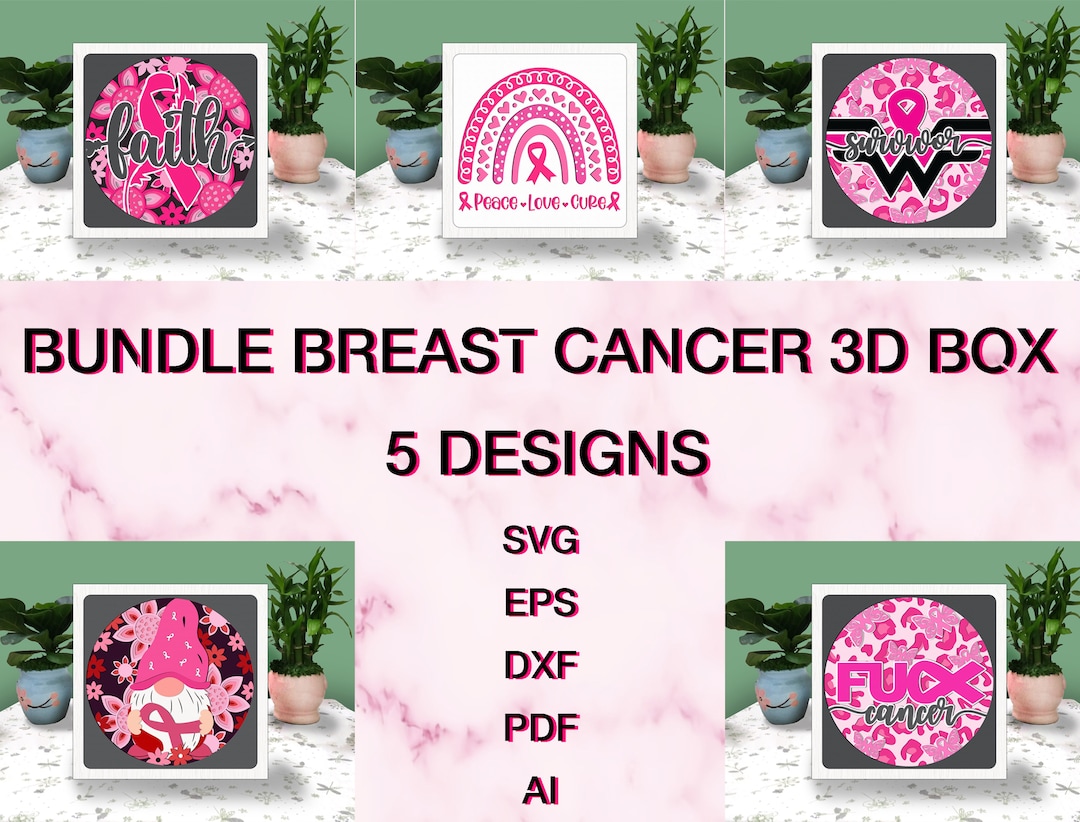 BUNDLE CANCER AWARENESS 3D Box Paper Cut Light Box Svg, Pink Ribbon ...