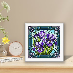 Blue Iris Stained Glass Shadow Box Svg, Blue Iris Stained Glass 3D Box ...