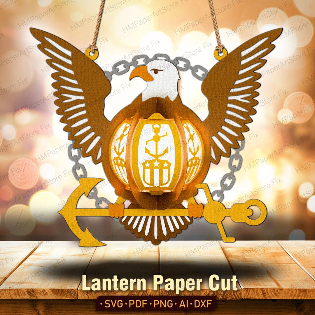 Navy Eagle Lantern Paper Cut for Military Decor, 3D Patriotic Hanging ...