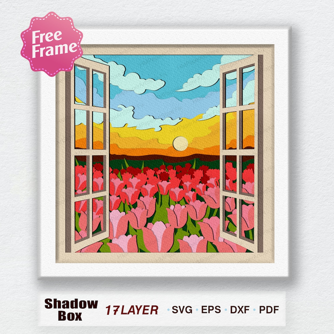 Tulip Field 3D Shadow Box Svg, Tulip Shadow Box, Tulip Field Light Box Svg, for Cricut, Tulip ...