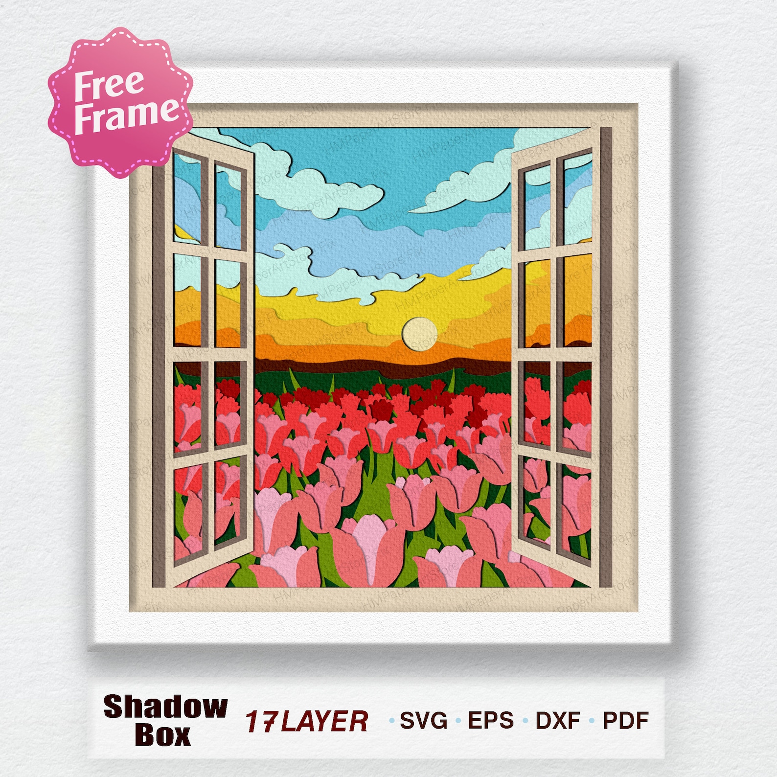 Tulip Field 3D Shadow Box Svg, Tulip Shadow Box, Tulip Field Light Box ...