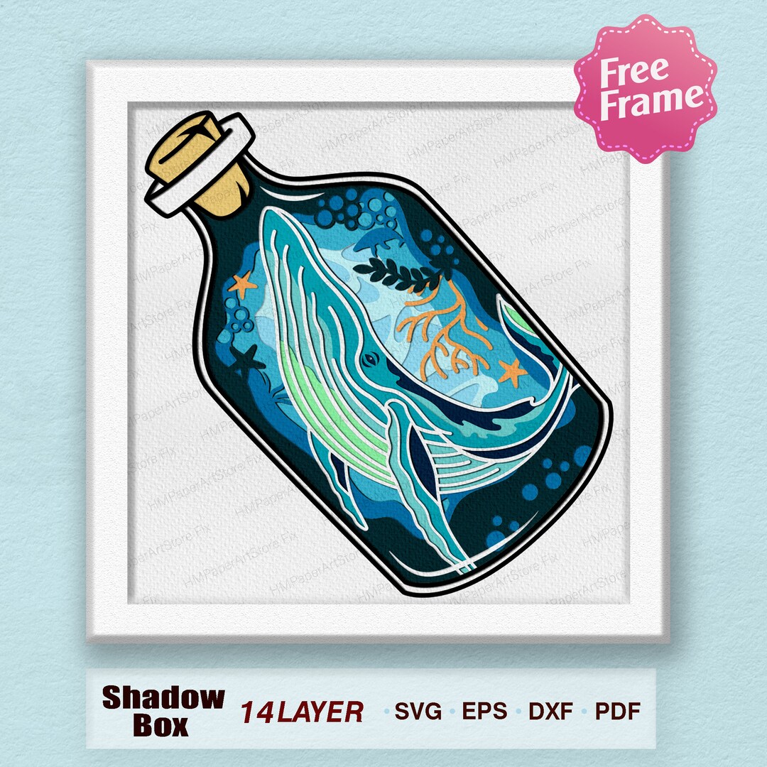 Glass Bottle Whale Shadow Box Svg, Sea Whales 3D Box, Glass Bottle ...
