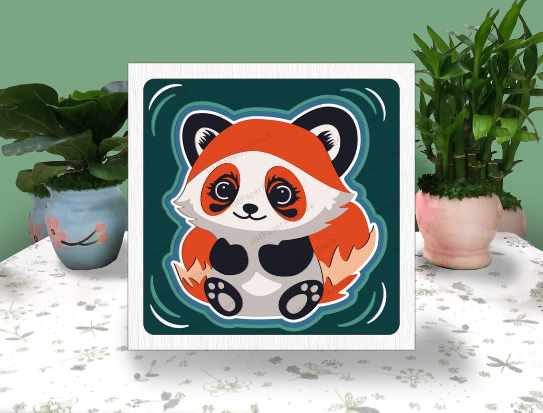Cute Red Panda 3D Box Paper Cut, Cute Red Panda Light Box Svg, Cute Red ...