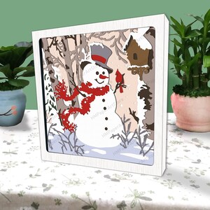 Snowman 3D Box Paper Cut, Snowman Light Box Svg, Snowman Shadow Box Svg ...