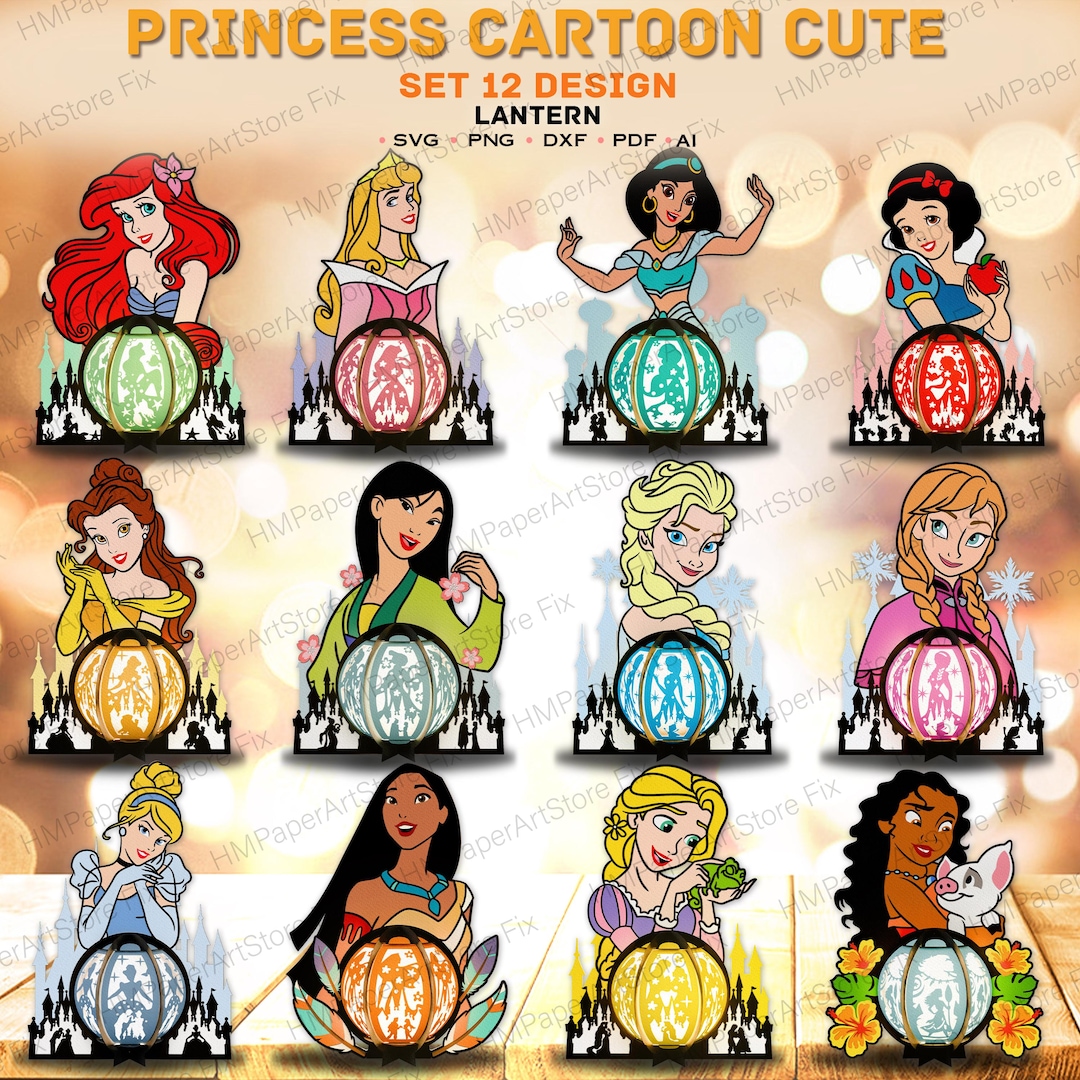 Bundle Princess Lantern Paper Cut File | Princess Lantern Cartoon ...