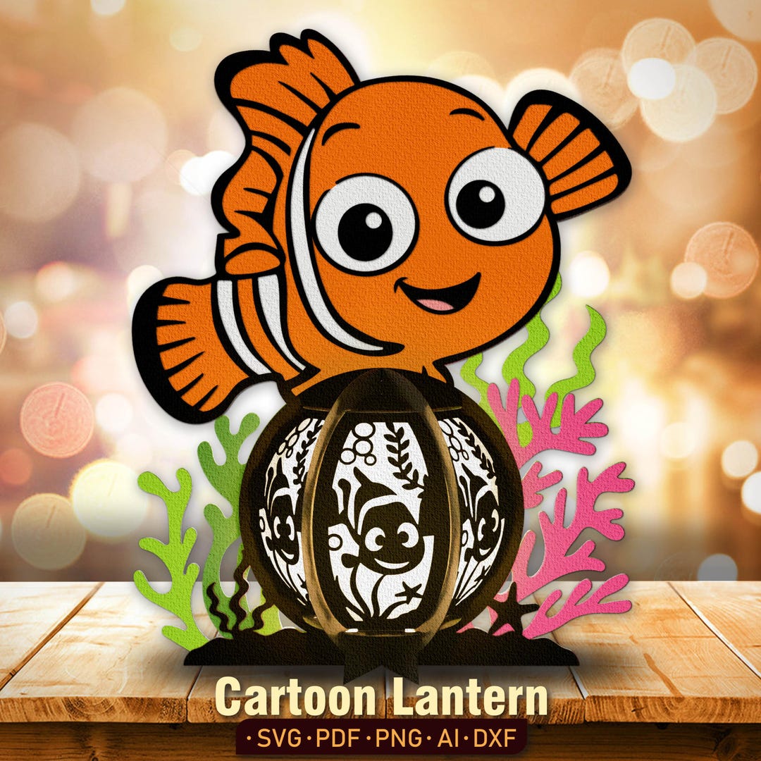 Cute 3D Cartoon Fish Lantern Paper Cut Design With Ocean Scene, Layered ...