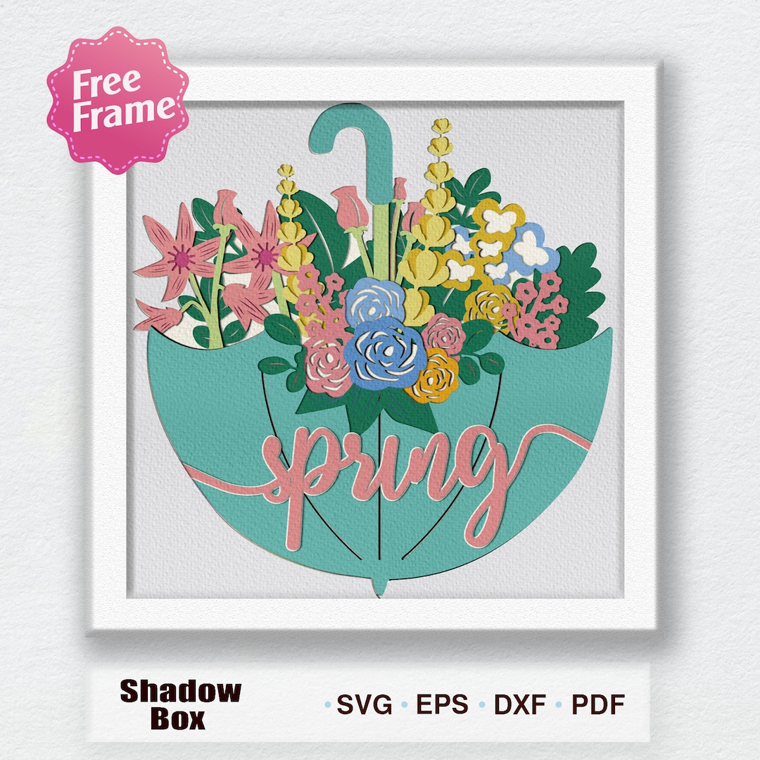 SPRING UMBRELLA 3D Box Paper Cut Light Box Svg, Spring Floral Shadow ...