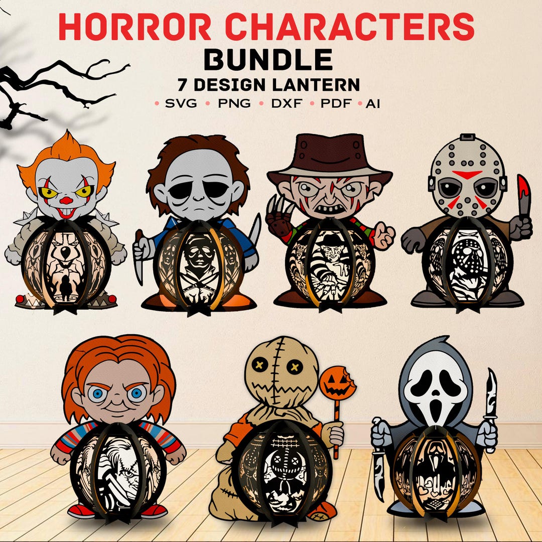 Bundle Cute Horror Character Lantern SVG for Cricut,horror Shadow Box ...