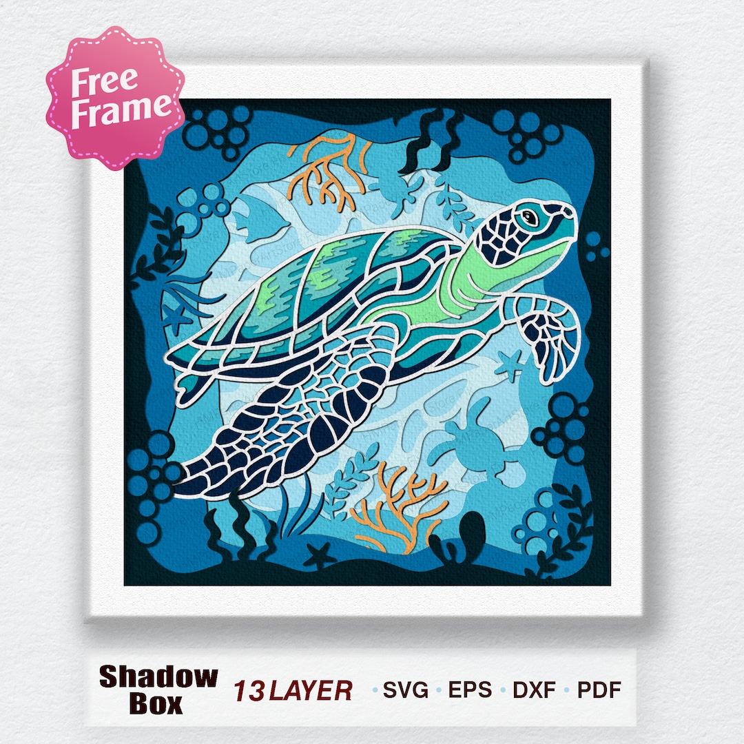 Sea Turtle Shadow Box Svg, Sea Turtle 3D Box, Sea Turtle Light Box Svg ...