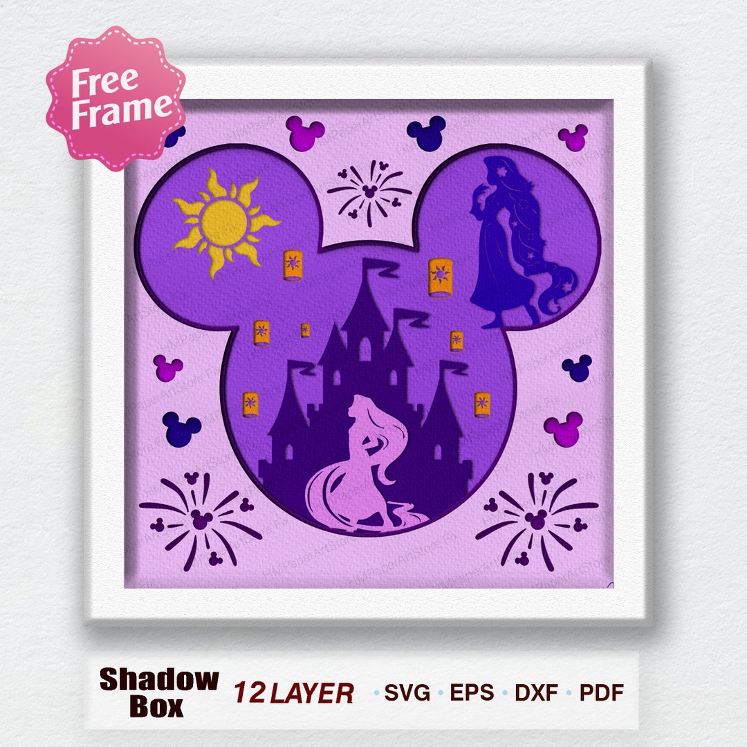 MOUSE PRINCESS 4 3D Box Paper Cut Light Box Svg, Mouse Shadow Box Svg ...