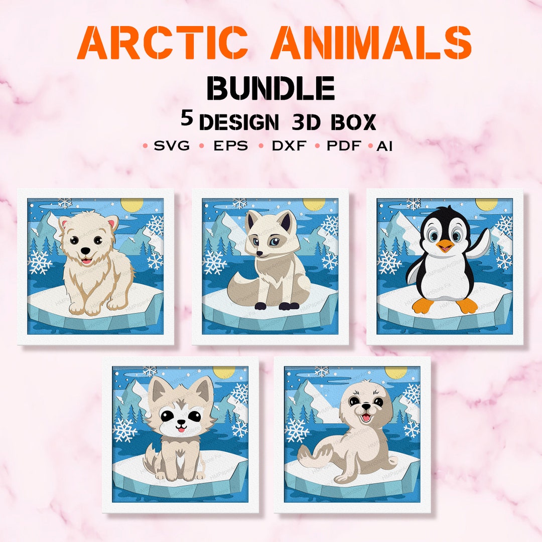 Bundle Arctic Animals Shadow Box, Arctic Animals Svg, Polar Bears Svg ...
