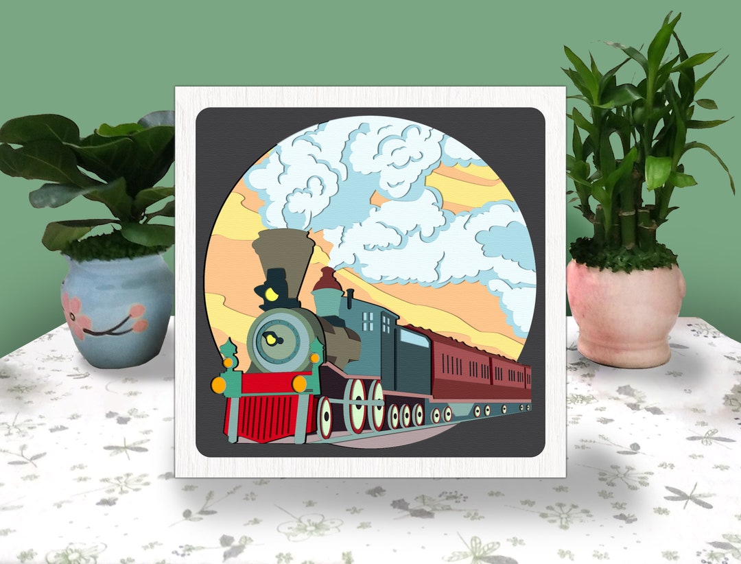 Train 3D Box Locomotive Paper Cut Shadow Box Vintage Train - Etsy
