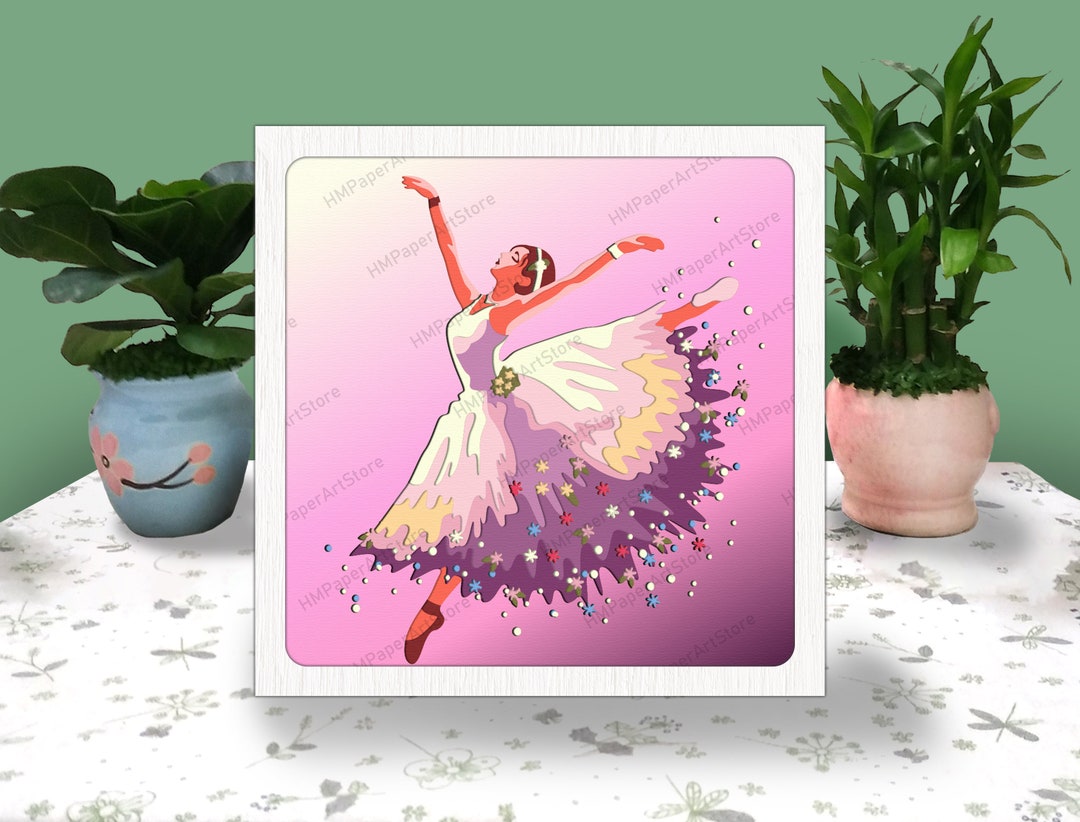 Dancing Ballerina 3D Box, Paper Cut Dancing Ballerina Light Box Svg ...