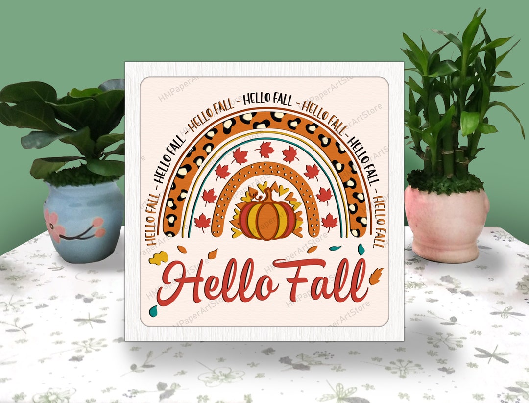 Hello Fall Rainbow 3D Box Paper Cut Thanks Giving Light Box Svg, Autumn ...