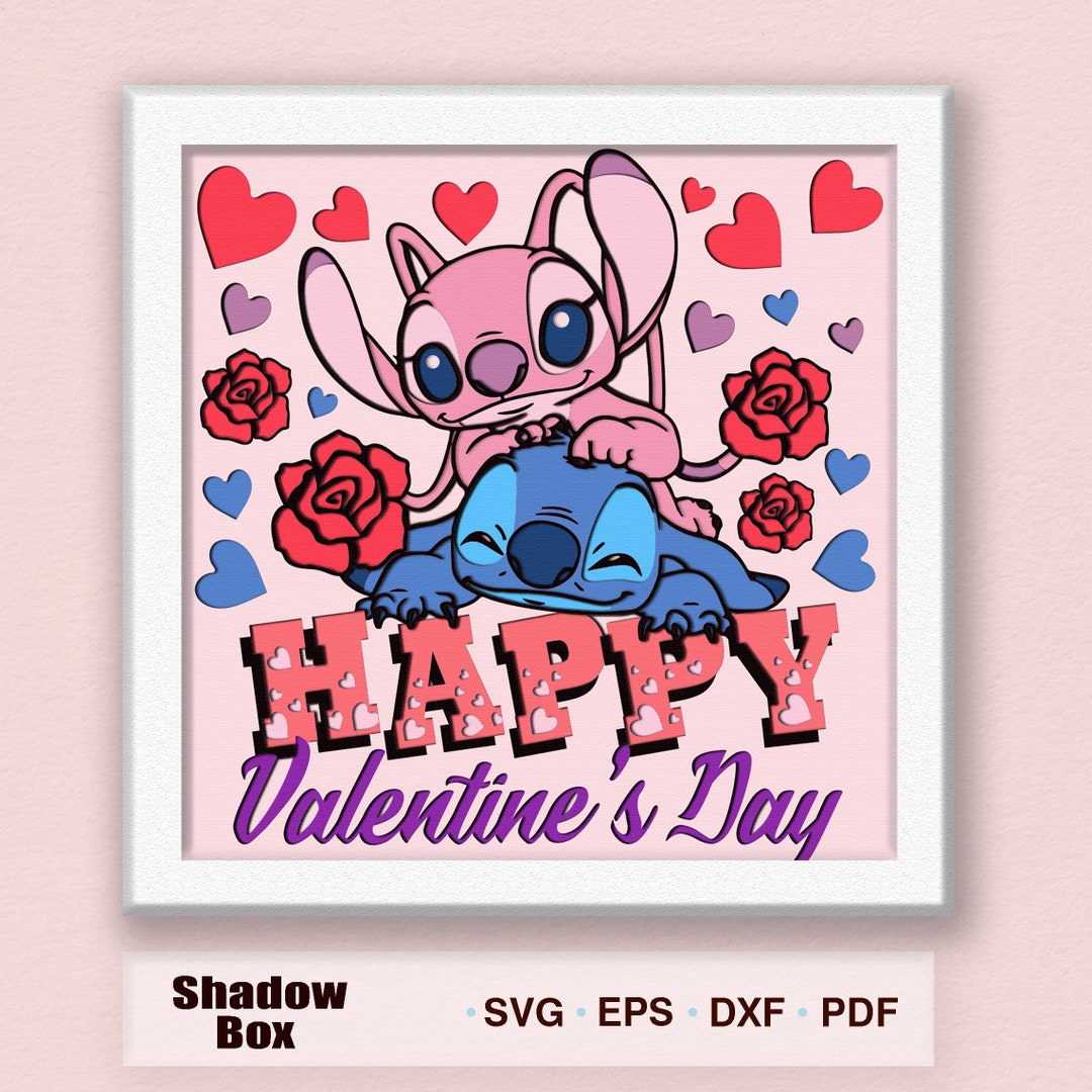 Lilo and Stitch Shadow Box,happy Valentines 3D Box Paper Cut, Stitch ...