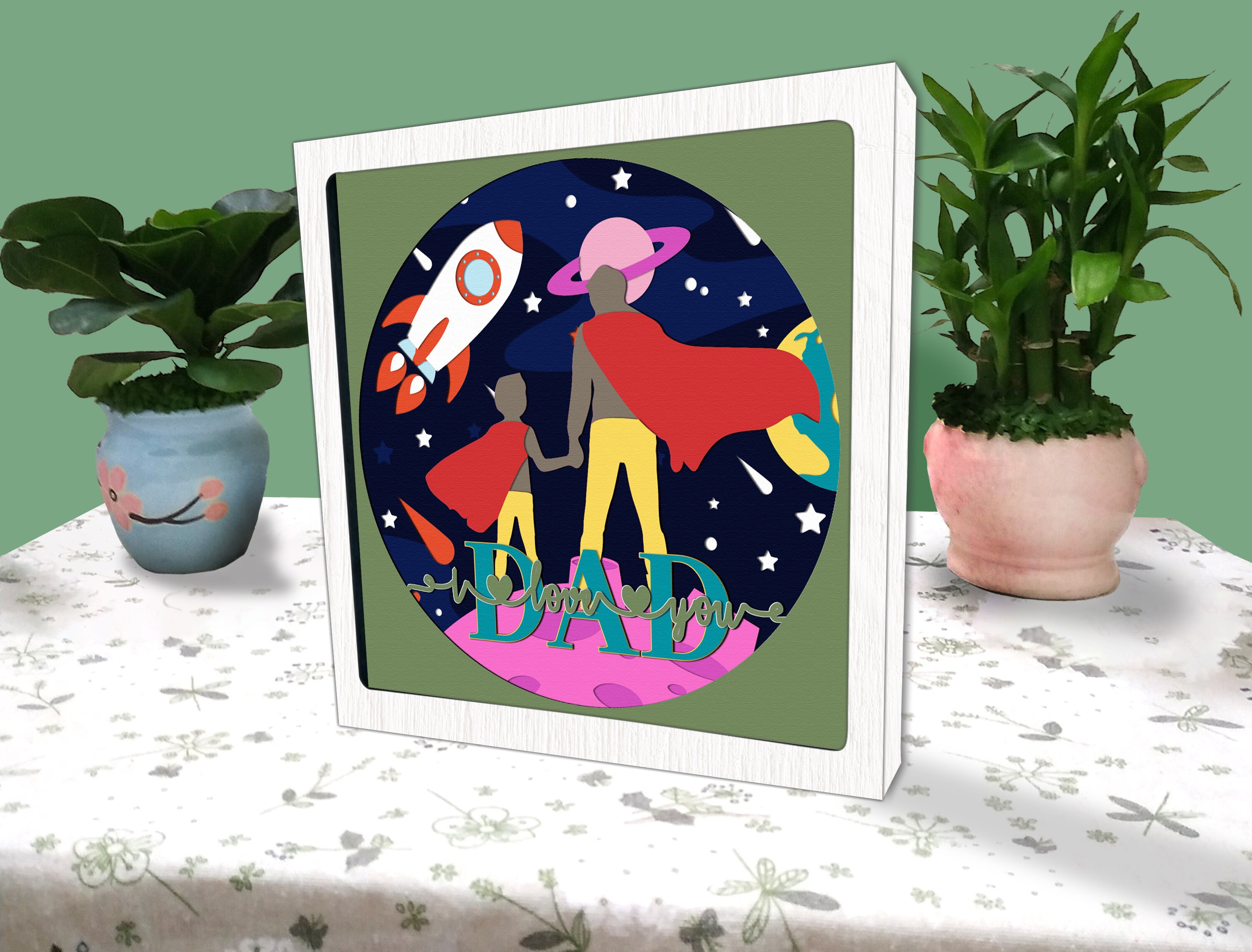 Super Dad 3D Box Paper Cut Light Box Svg, Father's Day Shadow Box Svg ...