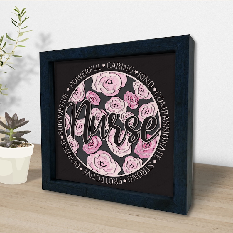 Nurse Floral 3D Box Paper Cut Light Box Svg, Nurse Life Shadow Box Svg ...