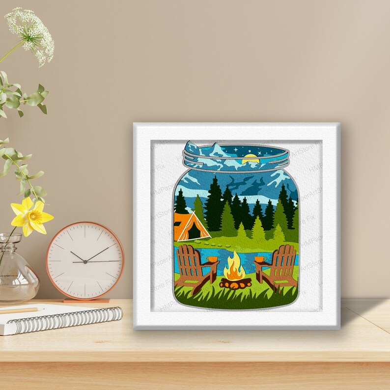 Mason Jar Camping 3D Shadow Box Svg,tent Campsite Shadow Box, Camping ...