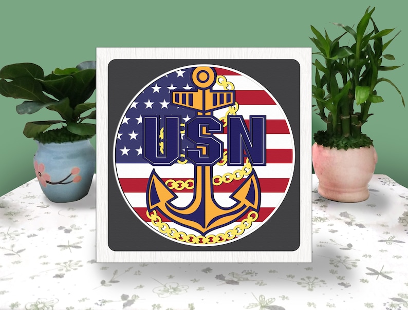 USN 3D Box Navy Army Paper Cut Light Box PATRIOTIC Shadow Box Svg Cricut File Cutting Cricut ...