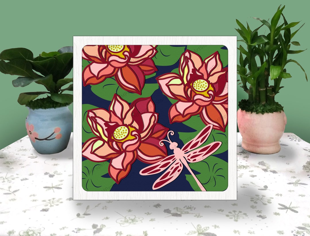 Lotus Dragonfly 3D Box, but Svg, Dragonfly Shadow Box Svg, Cricut File ...