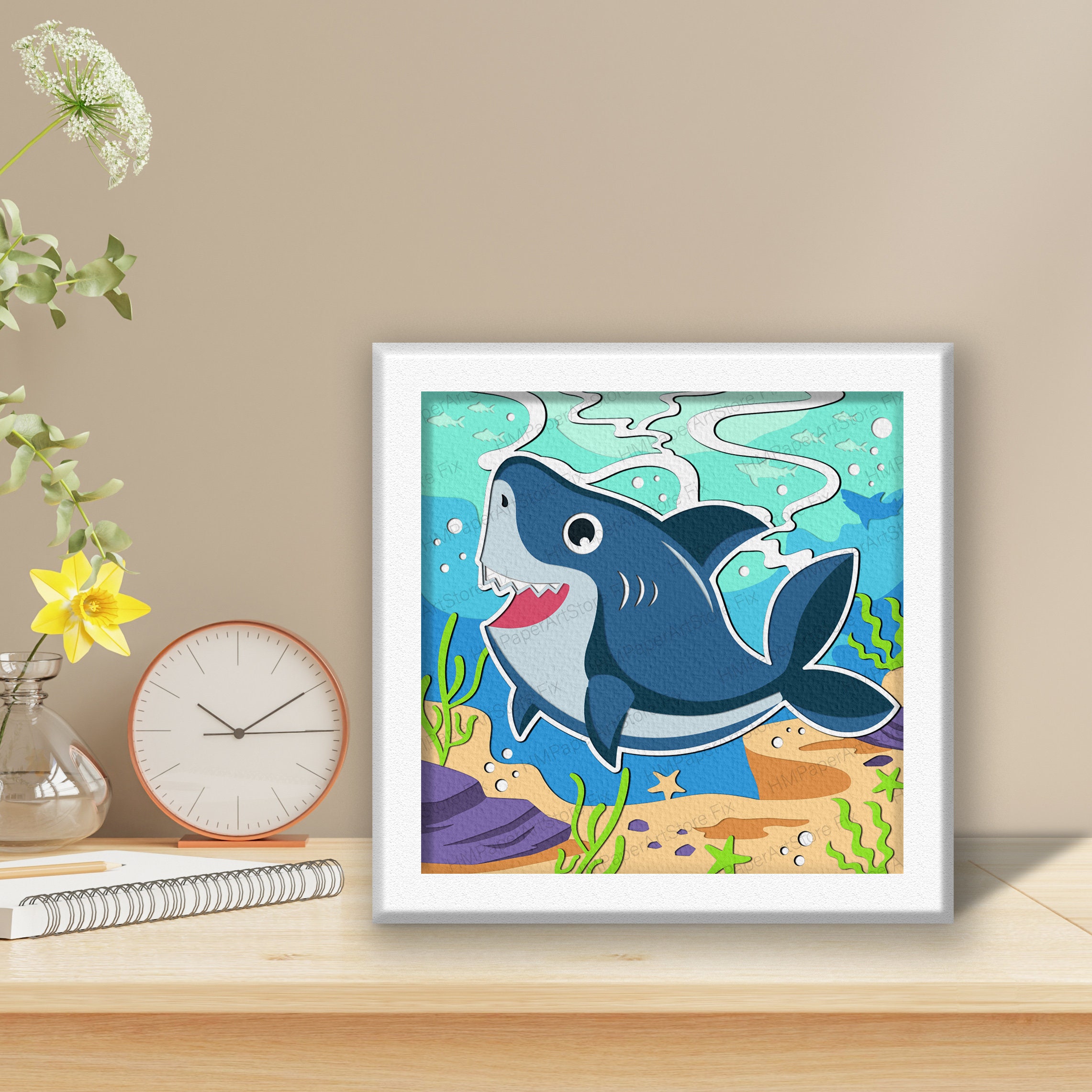 Cartoon Baby Shark Shadow Box Svg, Baby Shark 3D Box, Cartoon Baby ...