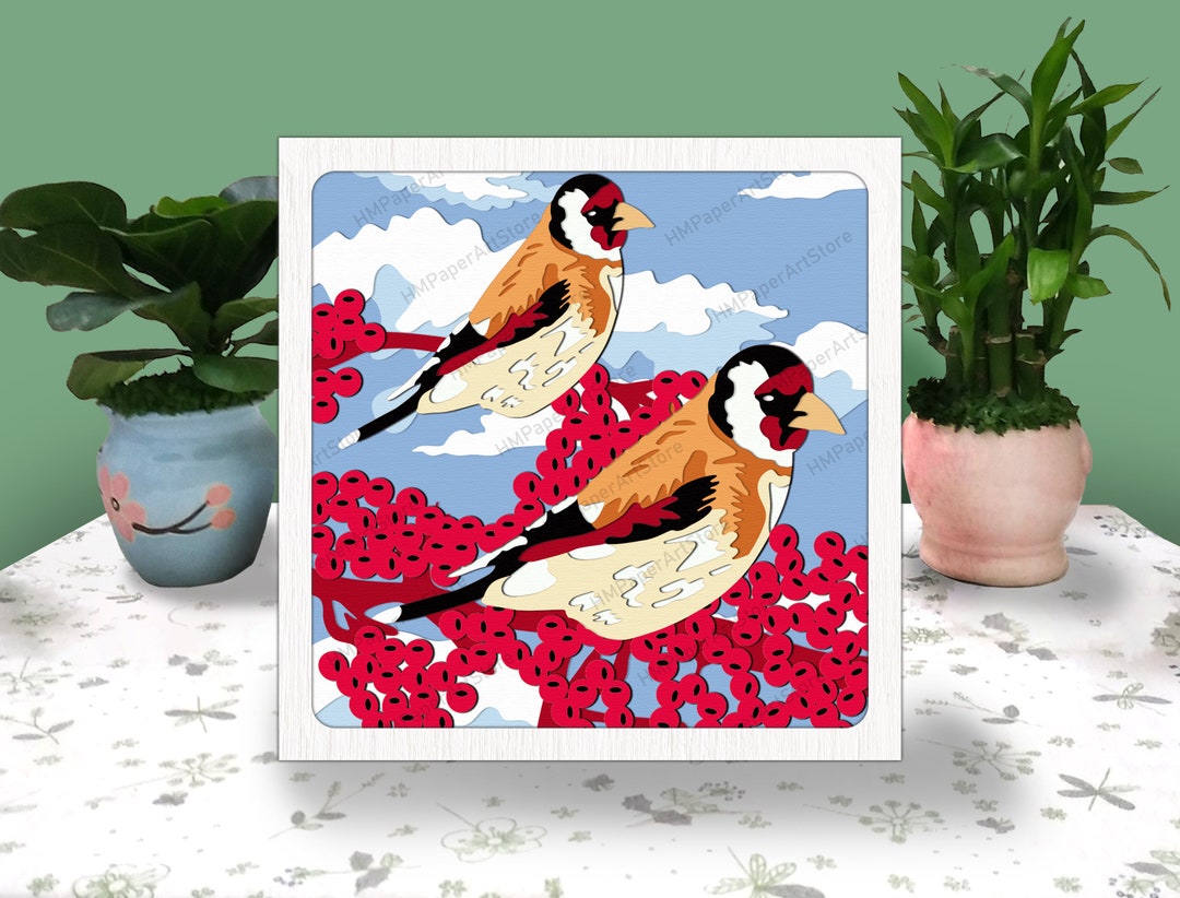 Goldfinches Bird 3D Box, Goldfinches Bird Shadow Box Svg, Cricut File ...