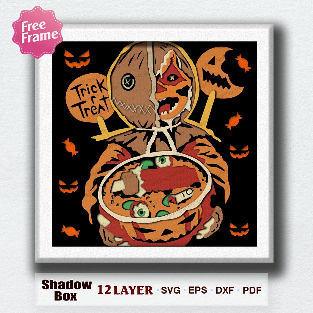 Halloween Trick or Treat Shadow Box, Spooky Layered Lightbox Template ...