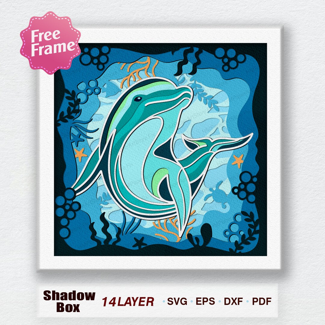 Sea Dolphins Shadow Box Svg, Sea Dolphins 3D Box, Dolphins Light Box Svg ,for Cricut File, 3D ...