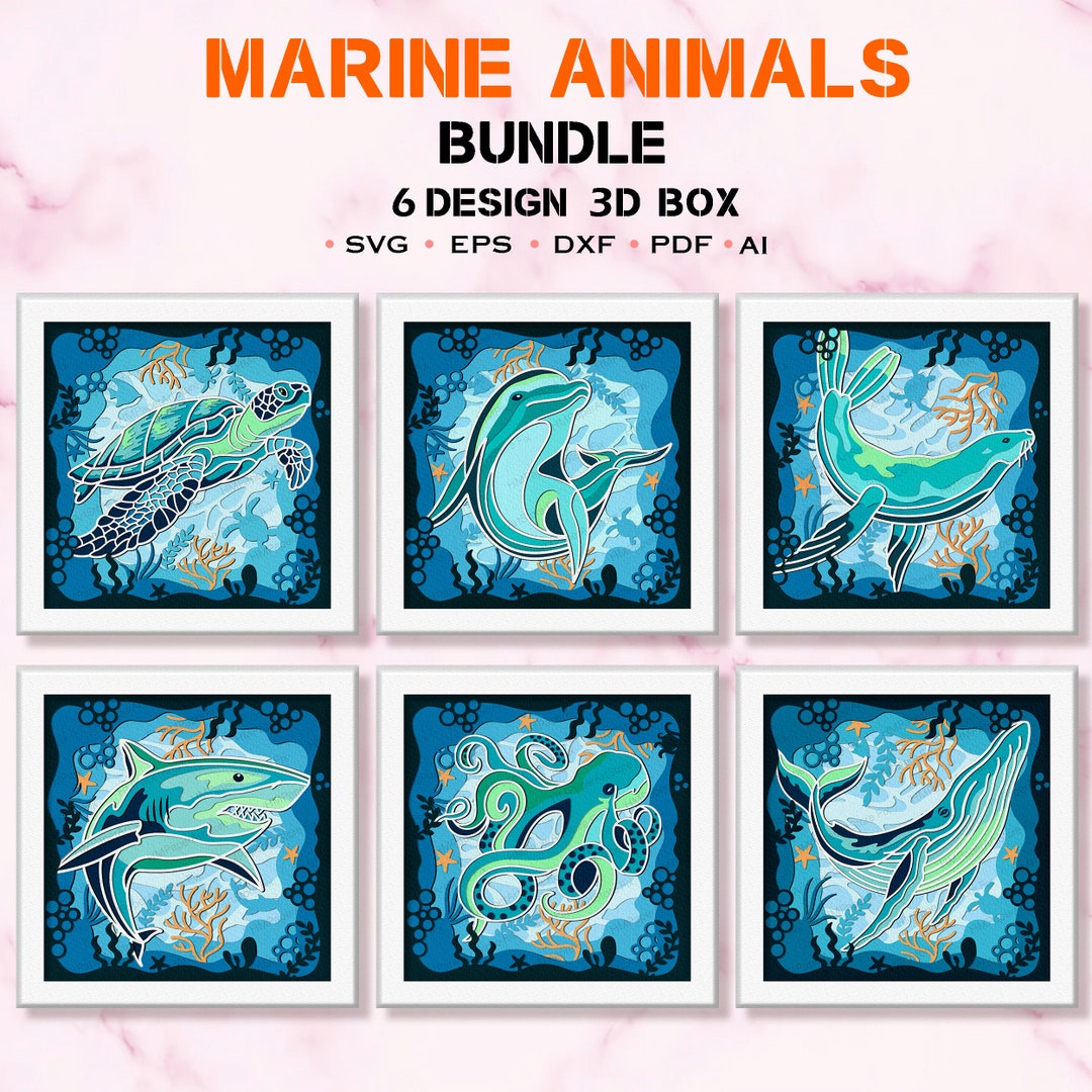 Bundle Marine Animals Shadow Box Svg, Sea Octopus 3D Box, Marine ...