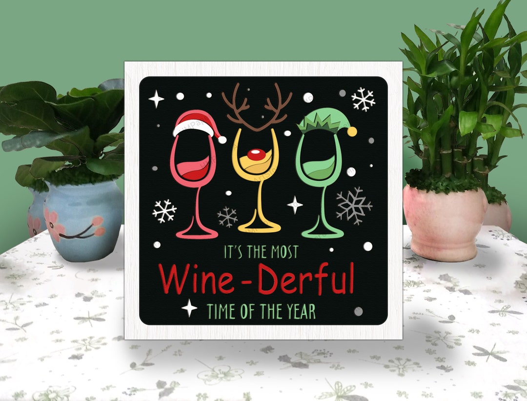 Wine Derful Christmas 3D Box, Wine Christmas Shadow Box Svg, Layered ...