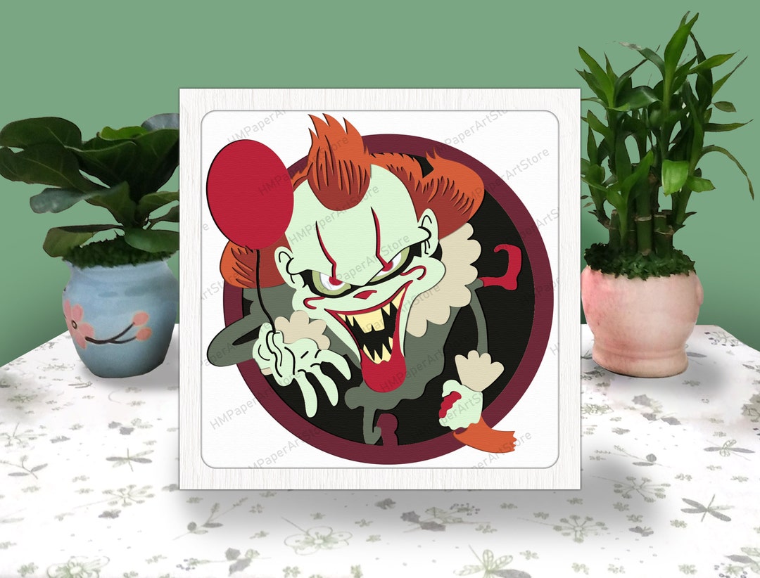 Halloween Horror 3D Box, IT Clown Shadow Box Svg, Clown 3D Box, for ...