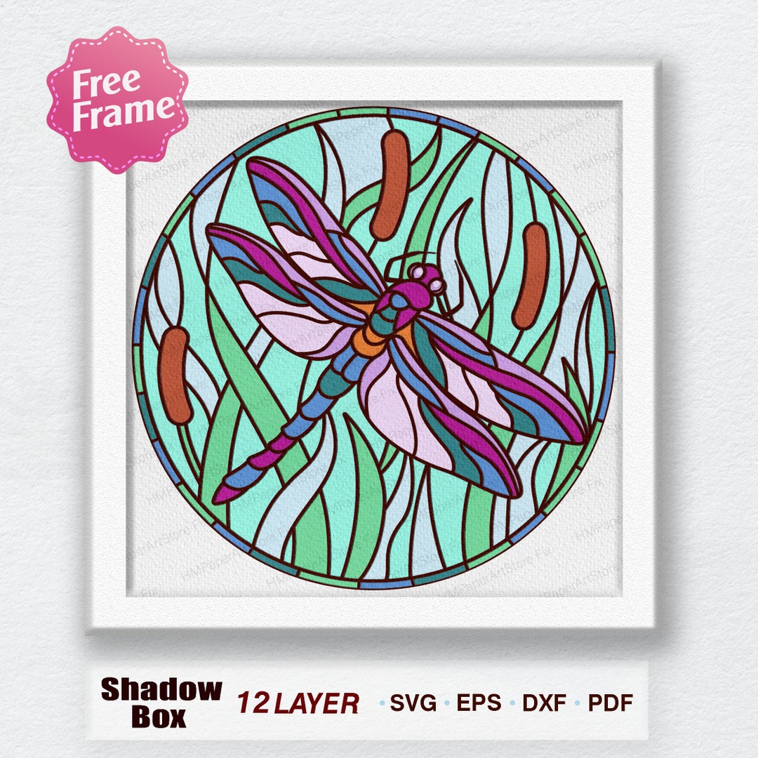 Dragonfly Stained Glass Shadow Box Svg, Dragonfly Stained Glass ...