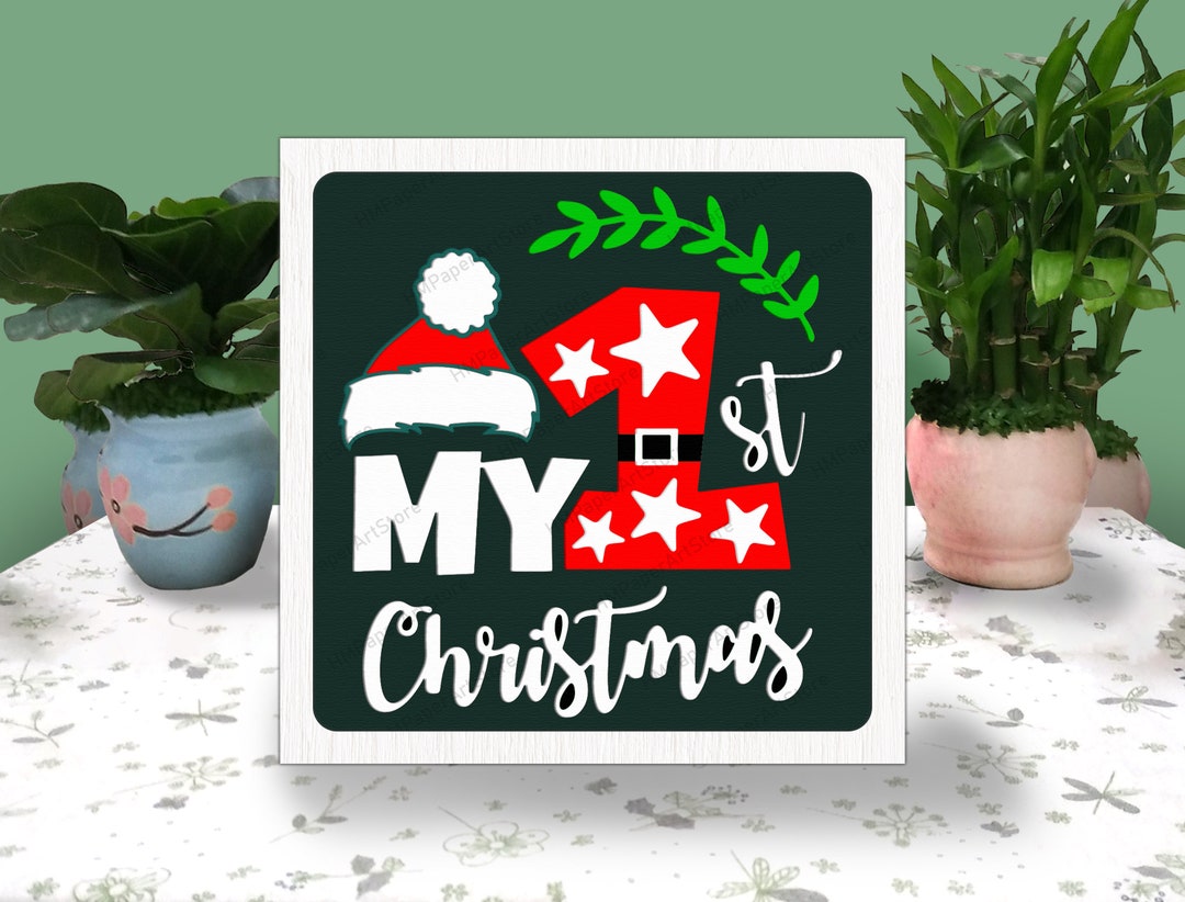 My 1st Christmas 3D Box Paper Cut, My 1st Christmas Box Svg, Snowman ...