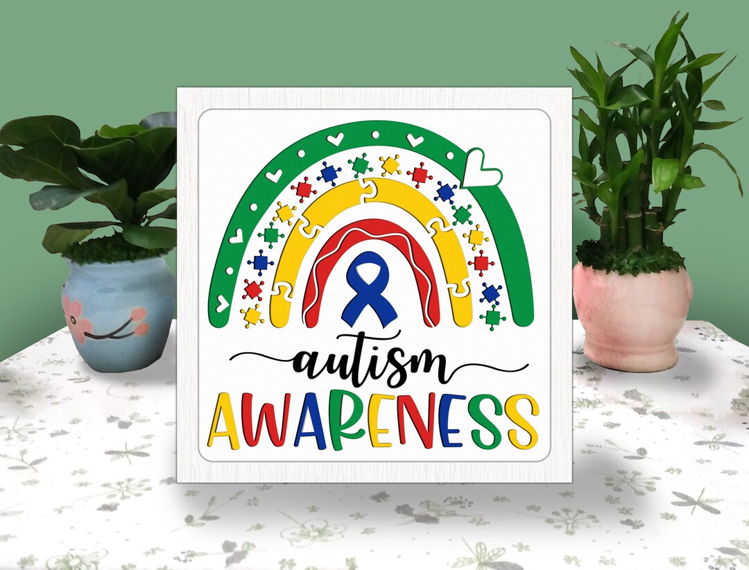 AUTISM RAINBOW 3D Box Paper Cut Light Box Svg, Rainbow Ribbon Shadow ...