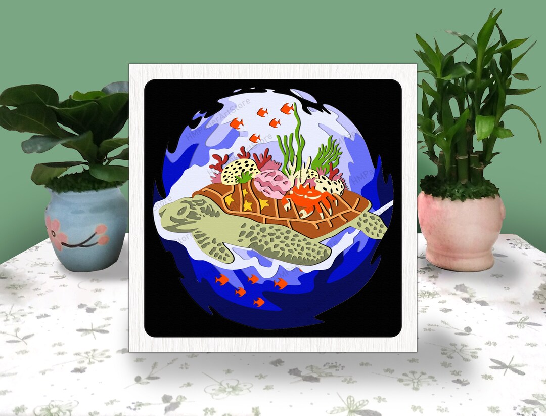 Turtle 3D Box Paper Cut Turtle Light Box Svg, Ocean Shadow Box Svg ...