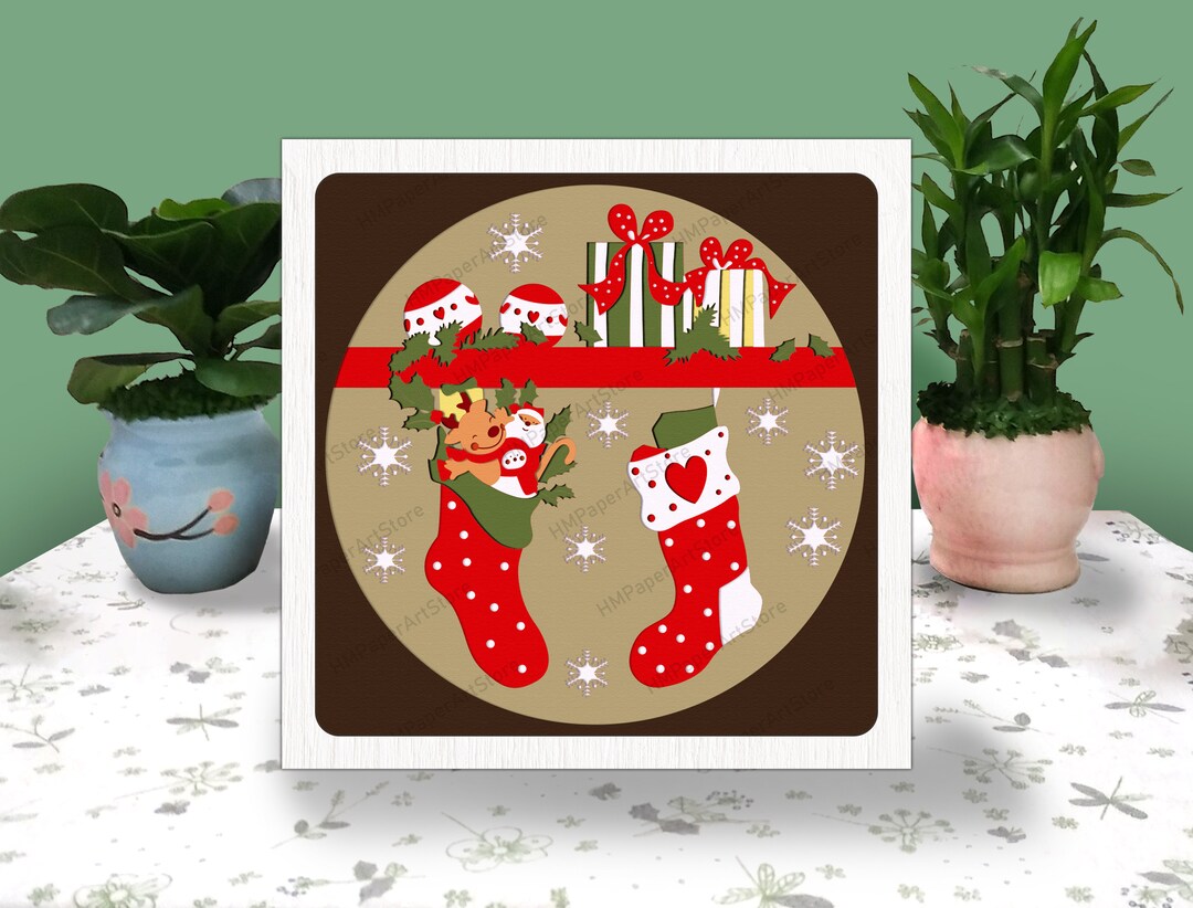 Socks Christmas 3D Box Paper Cut Christmas Socks Light Box Svg Shadow ...