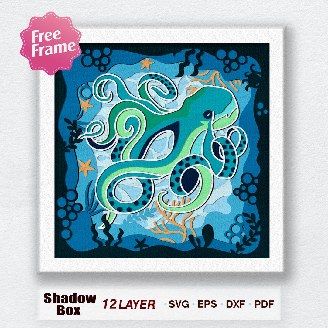 Sea Octopus Shadow Box Svg, Sea Octopus 3D Box, Sea Lions Light Box Svg ...