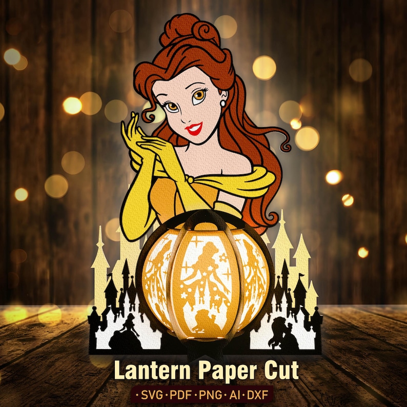 Princess Lantern Elegant Lantern Paper Cut With Castle Silhouette and ...