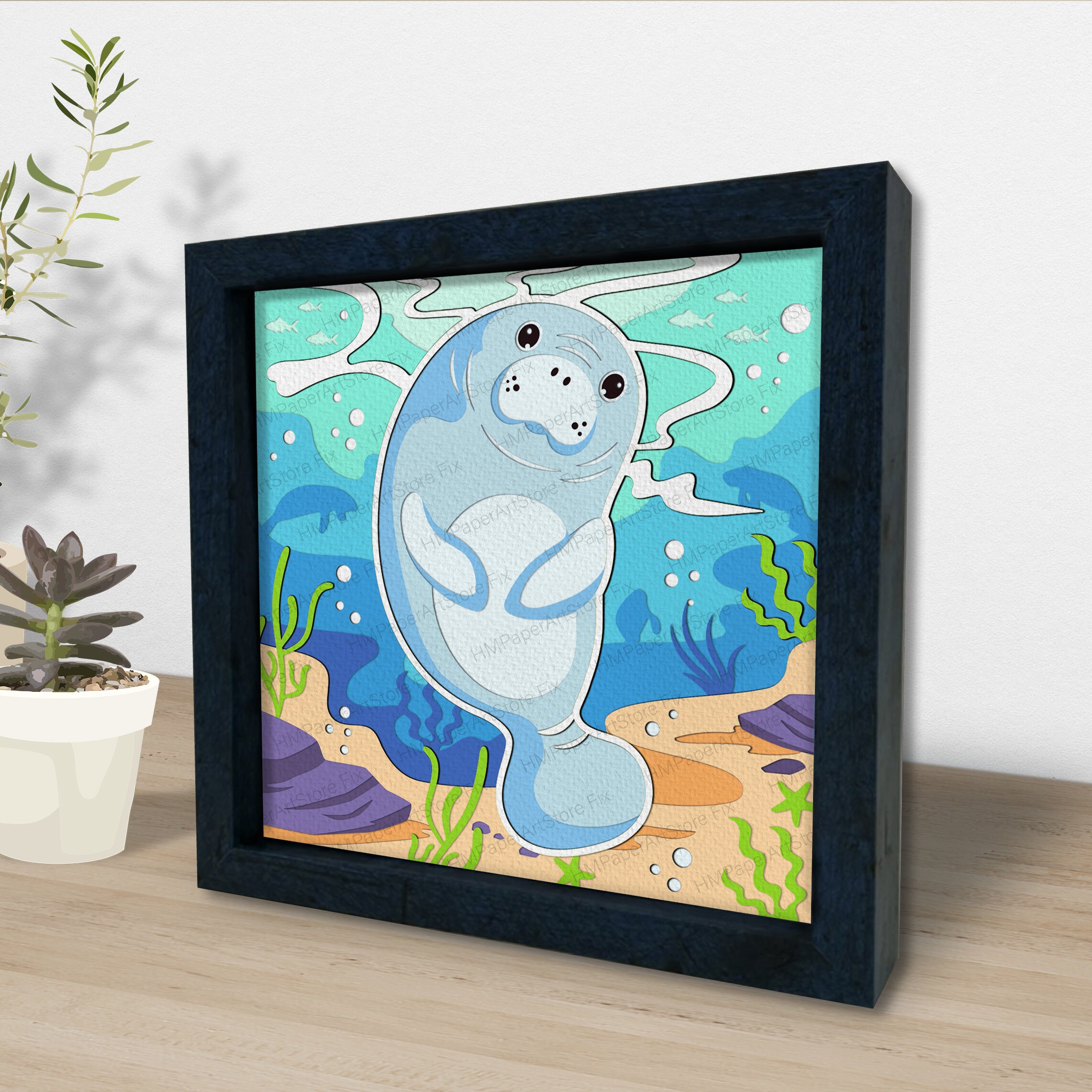 Manatee Shadow Box Svg, Manatee 3D Box, Manatee Light Box Svg ,for ...
