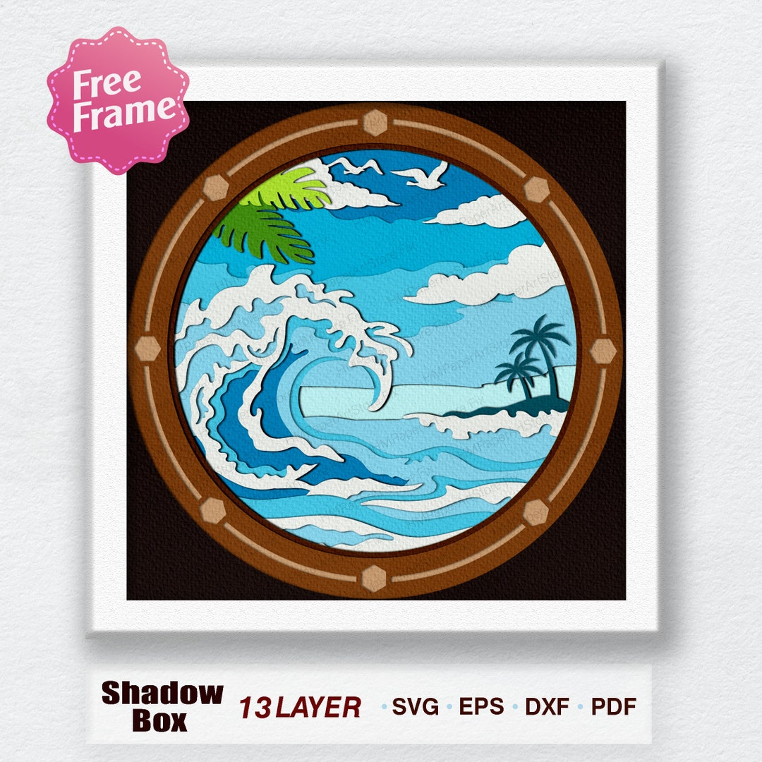 Wave Beach Shadow Box Svg, Sea 3D Box, Ocean Waves Light Box Svg, for ...