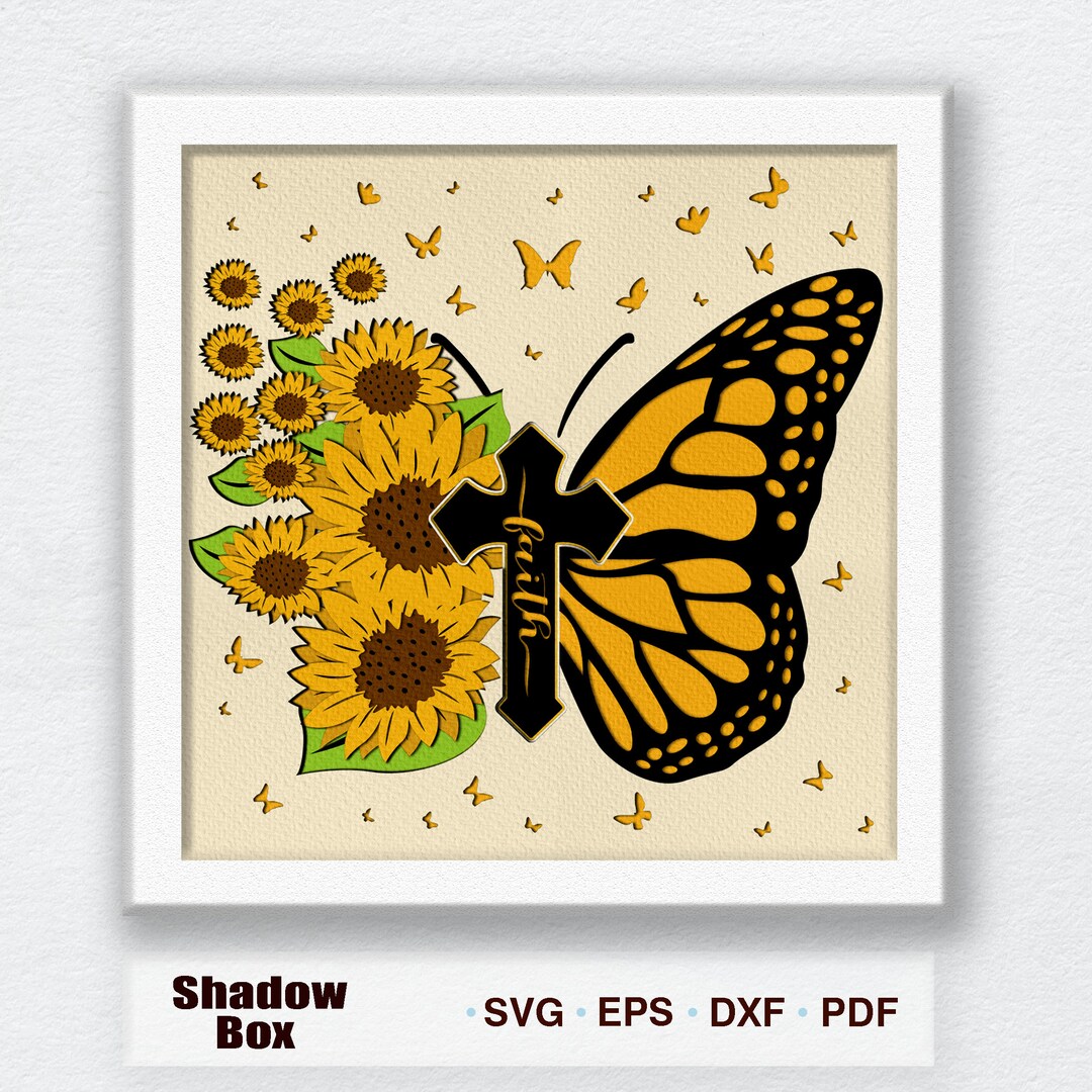Faith 3D Box, Faith Cross Shadow Box, Jesus Christian Butterfly SVG ...