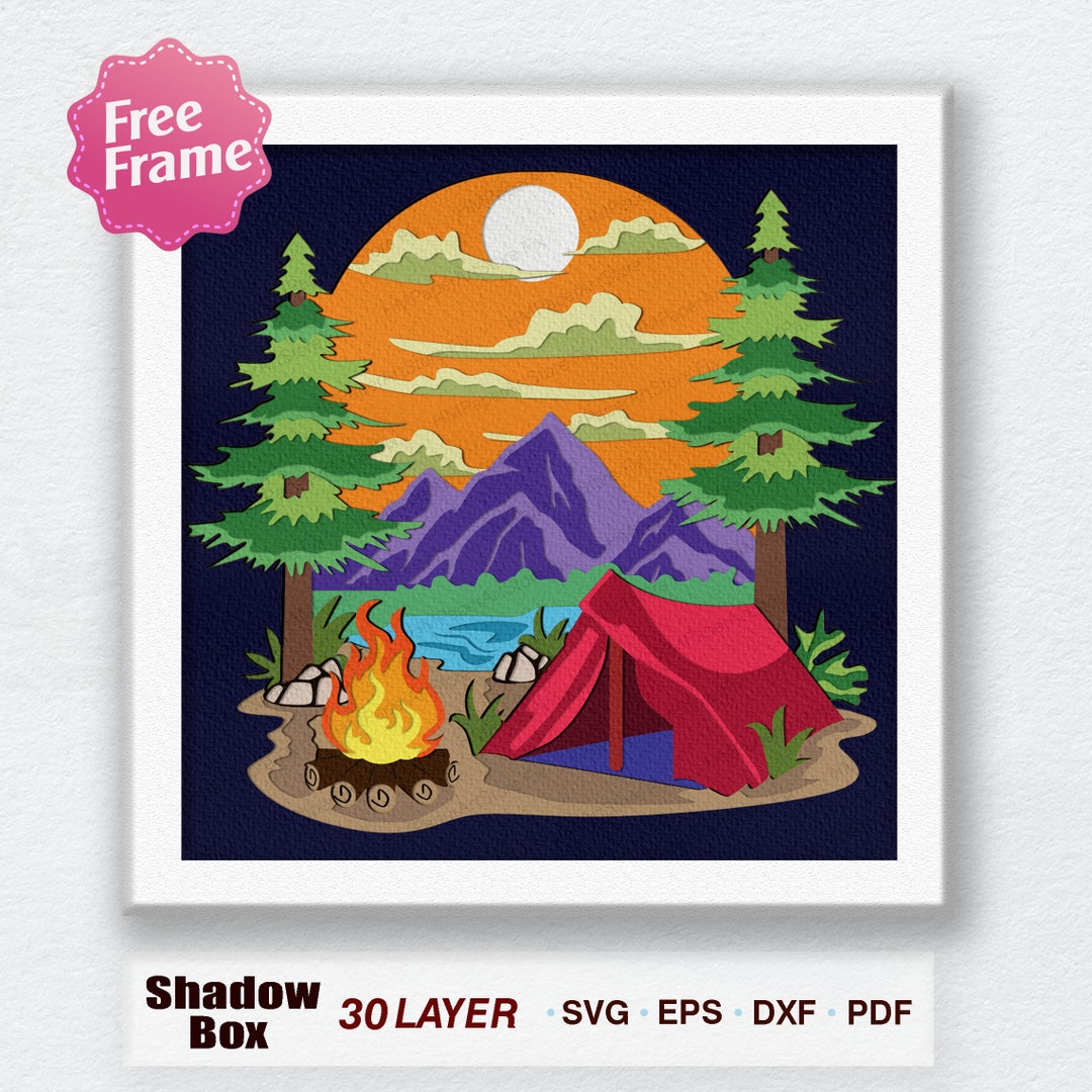 TENT CAMPSITE 3D Box Camping Paper Cut Shadow Box Adventure Cricut File ...
