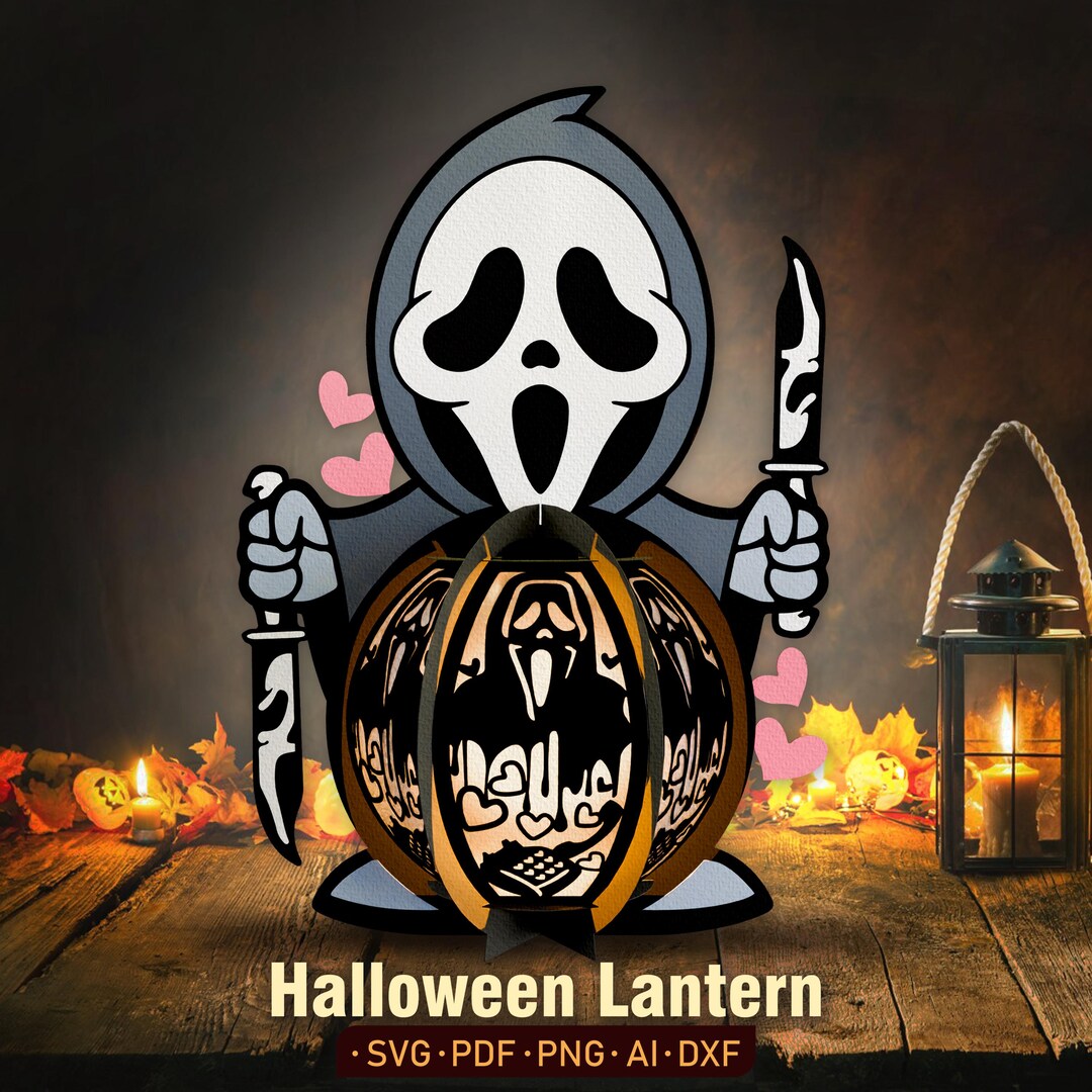 Ghostface Cute Halloween Lantern SVG for Cricut, Horror Shadow Box ...