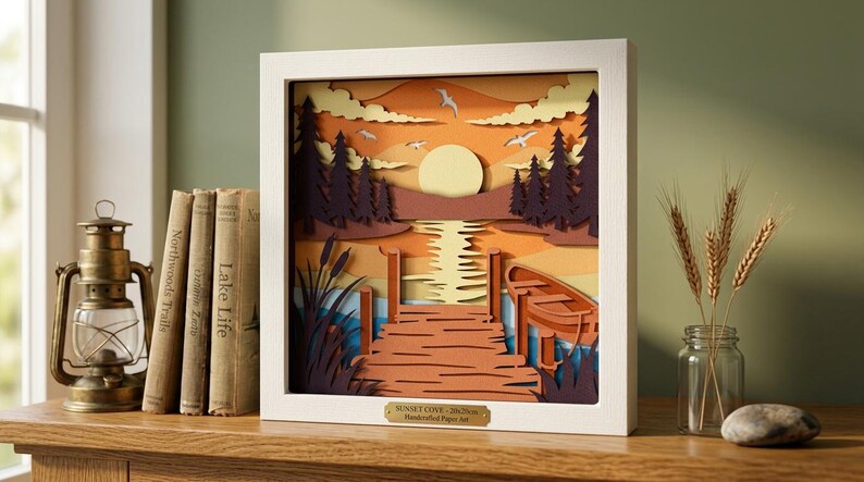 Lake Sunset Shadow Box, Cabin Lake Shadow Box Decor, Rustic Nature Wall ...