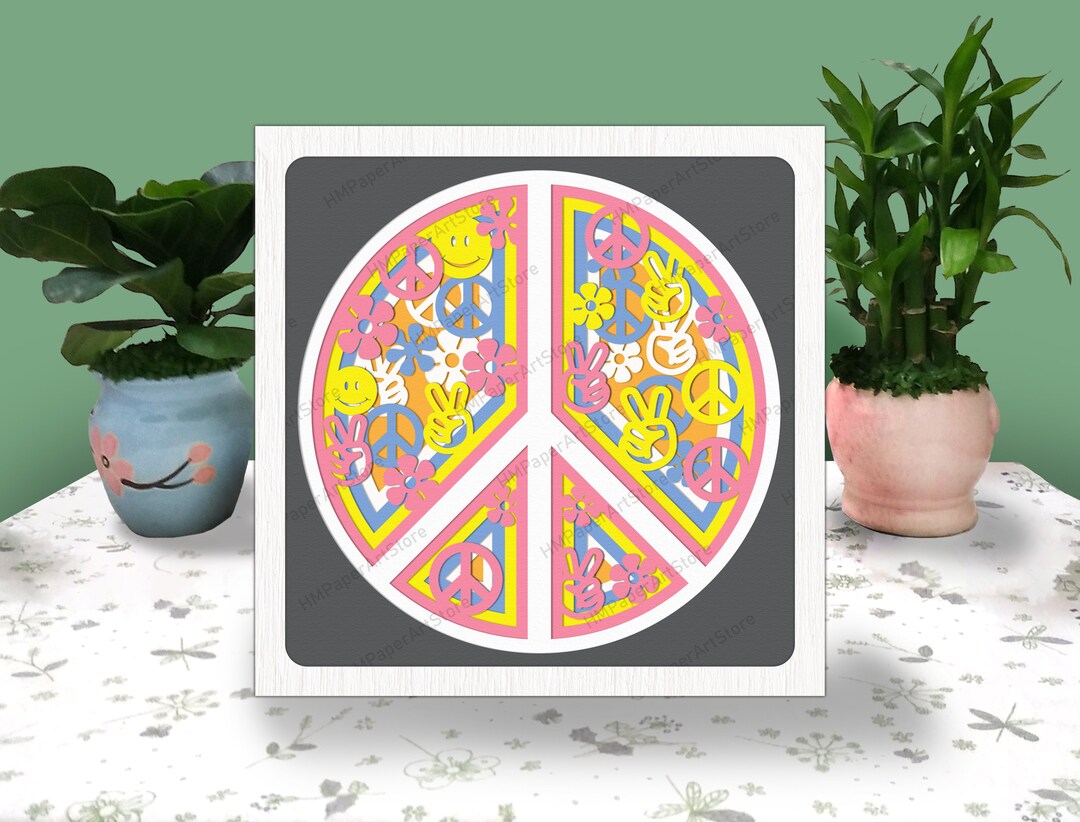 PEACE SIGN 3D Box, Peace Sign Shadow Box Svg, Peace Sign Light Box, for ...