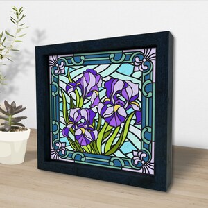 Blue Iris Stained Glass Shadow Box Svg, Blue Iris Stained Glass 3D Box ...