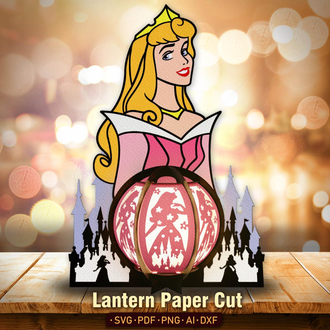 Blonde Princess Lantern Light Box SVG, Pink Gown 3D Paper Cut Castle ...